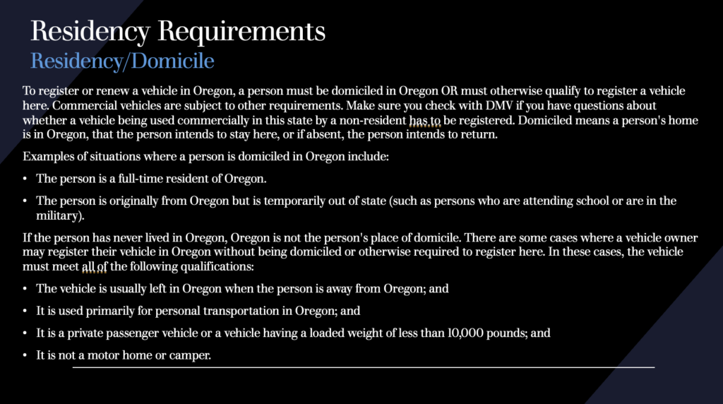Residency Requirements - Oregon Vehicle Dealer Association